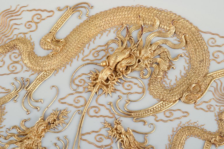 Large oval porcelain platter in Versace style, featuring dragons. Deco ...