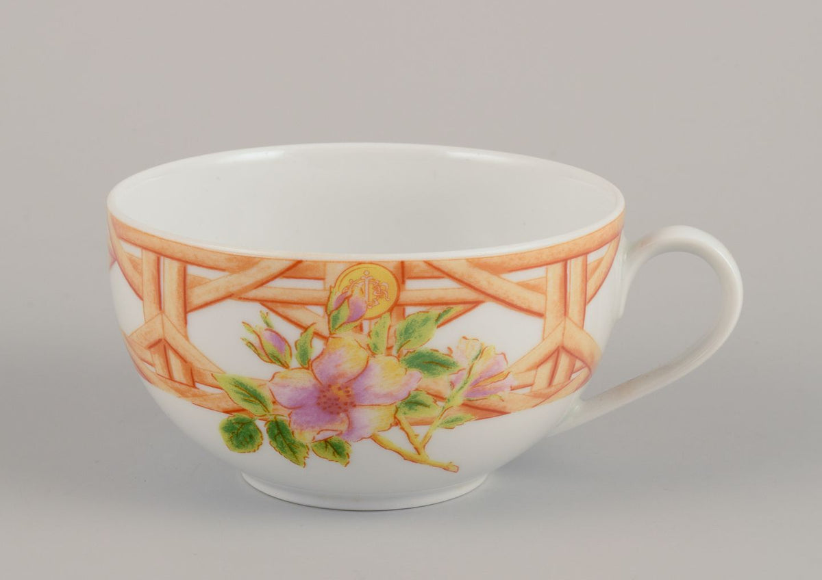 Christian Dior, Paris. Two pairs of coffee cups and saucers. Floral mo ...