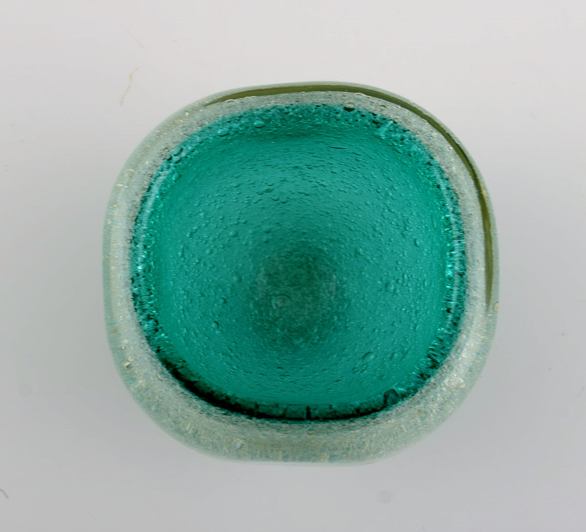 Murano bowl in turquoise mouth blown art glass with inlaid bubbles. It ...