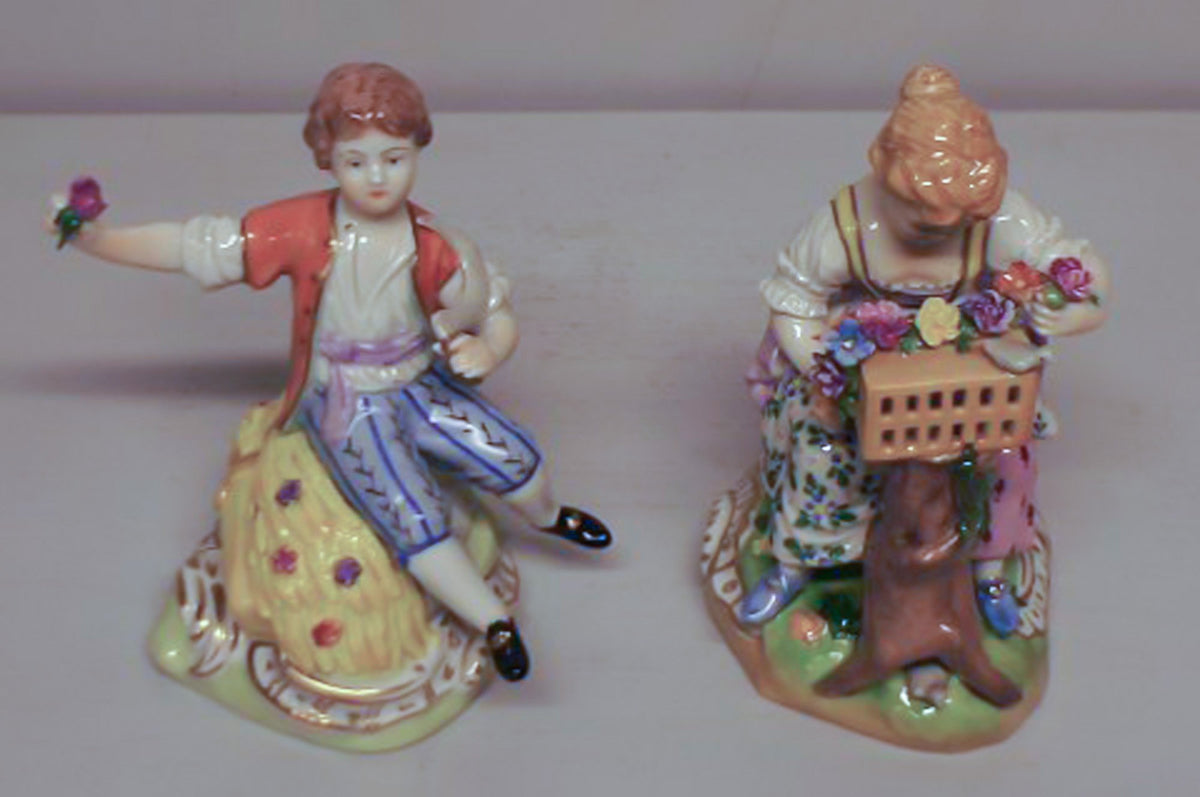 German Dresden porcelain figurines in overglaze technic. 4 pcs. in sto ...