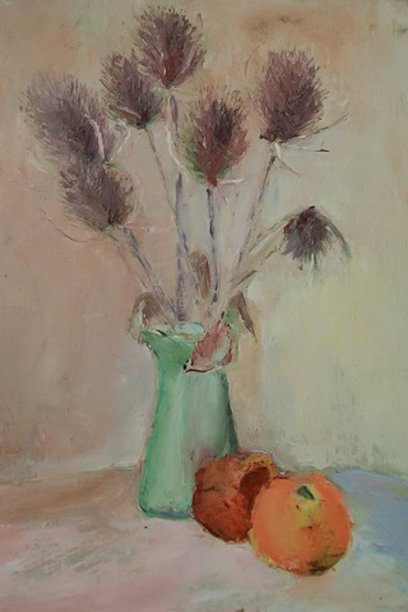 Ray Letellier, French artist "Pommes et Chardin" Still Life with flowe ...