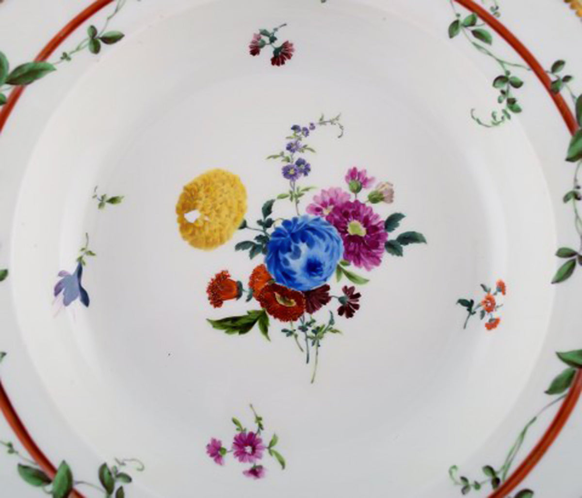 Two antique Meissen deep plates in pierced porcelain with hand-painted ...